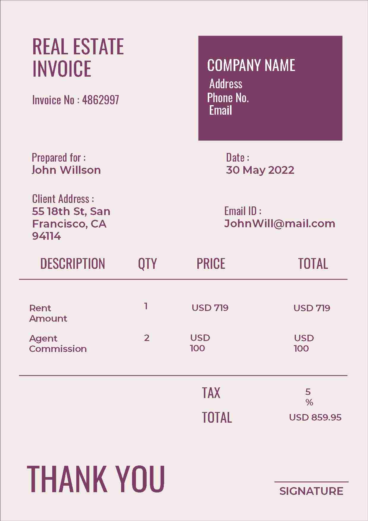 Real Estate Invoice Template Word Prntbl concejomunicipaldechinu gov co
