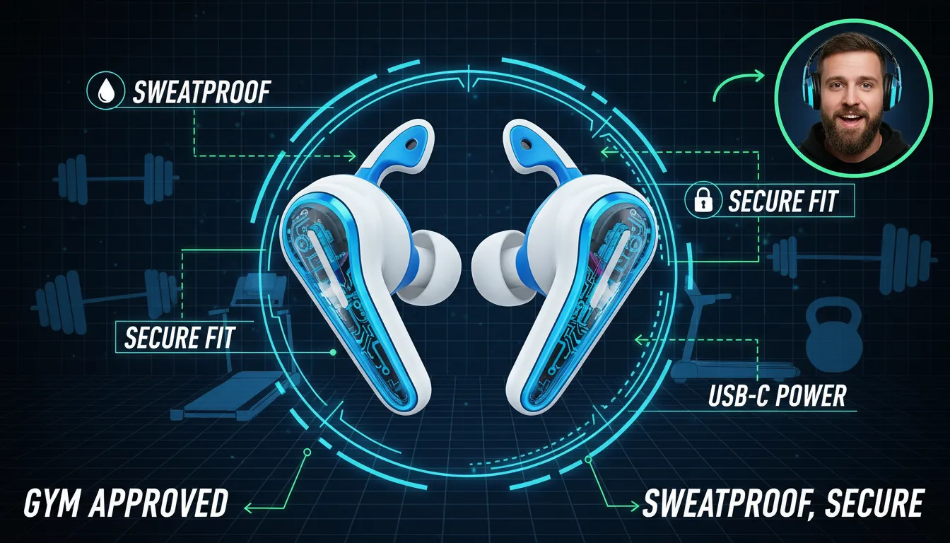 Futuristic Gym Earbuds Thumbnail with Blueprint Tech Style | Design ...